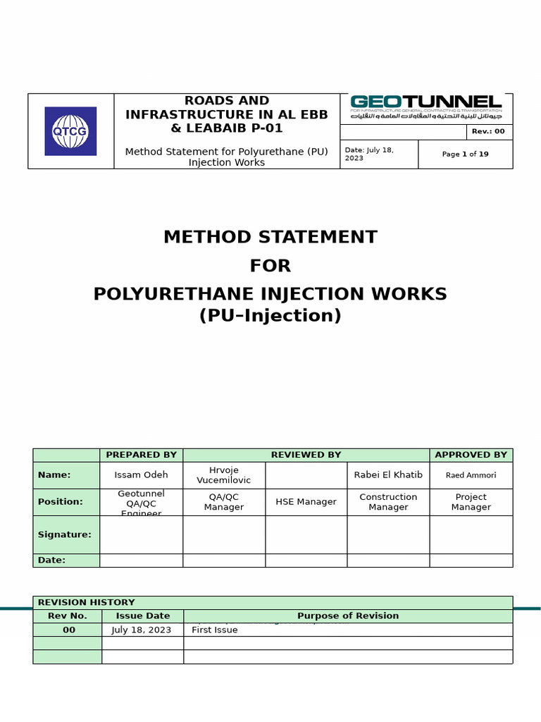 MST - Method Statement - Polyurethane Injection | PDF | Waste | Borehole