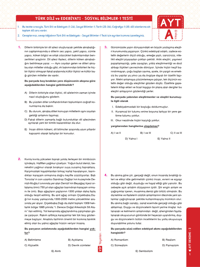 VİP Yayınları-AYT-Deneme-3 | PDF