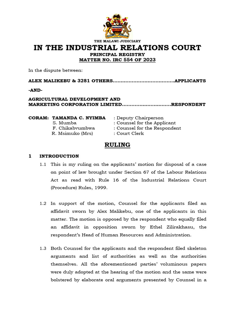 Alex Malikebu & 3281 Others V ADMARC Limited | PDF