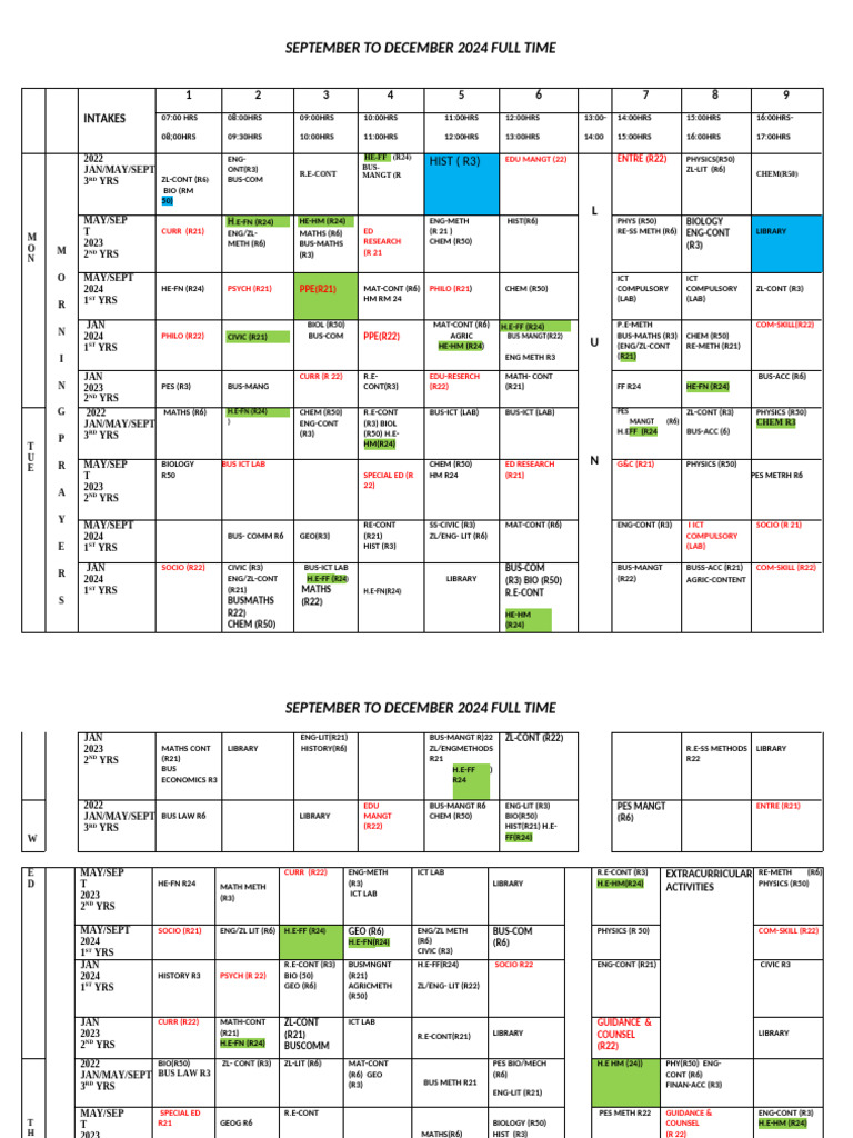 2024 Full-Time Course Schedule | PDF | Science & Mathematics