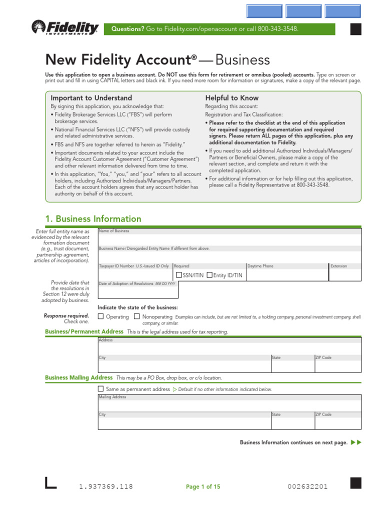New Fidelity Account Business Application | PDF | Sole Proprietorship | Law