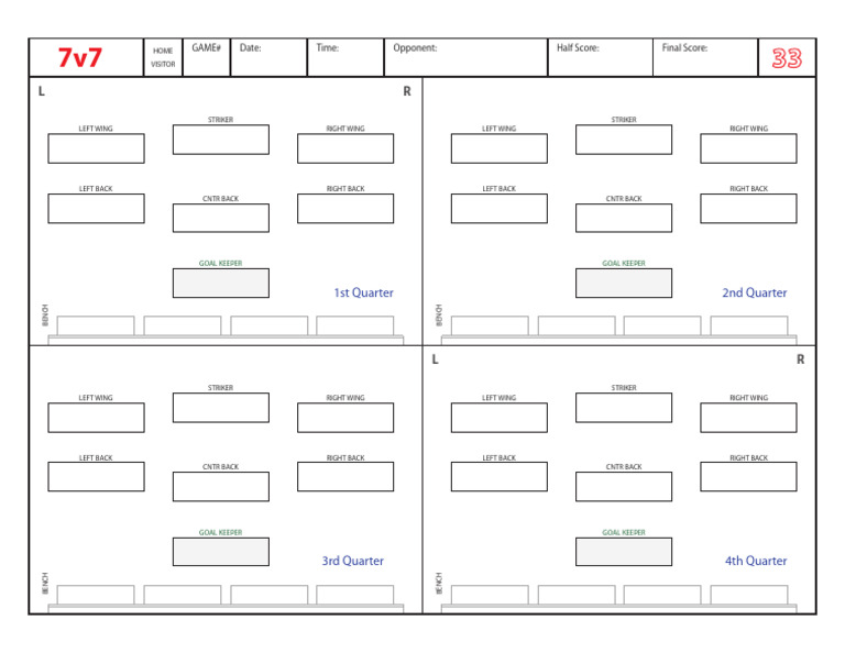 Soccer Formation Lineup Sheet 7v7 33 | PDF
