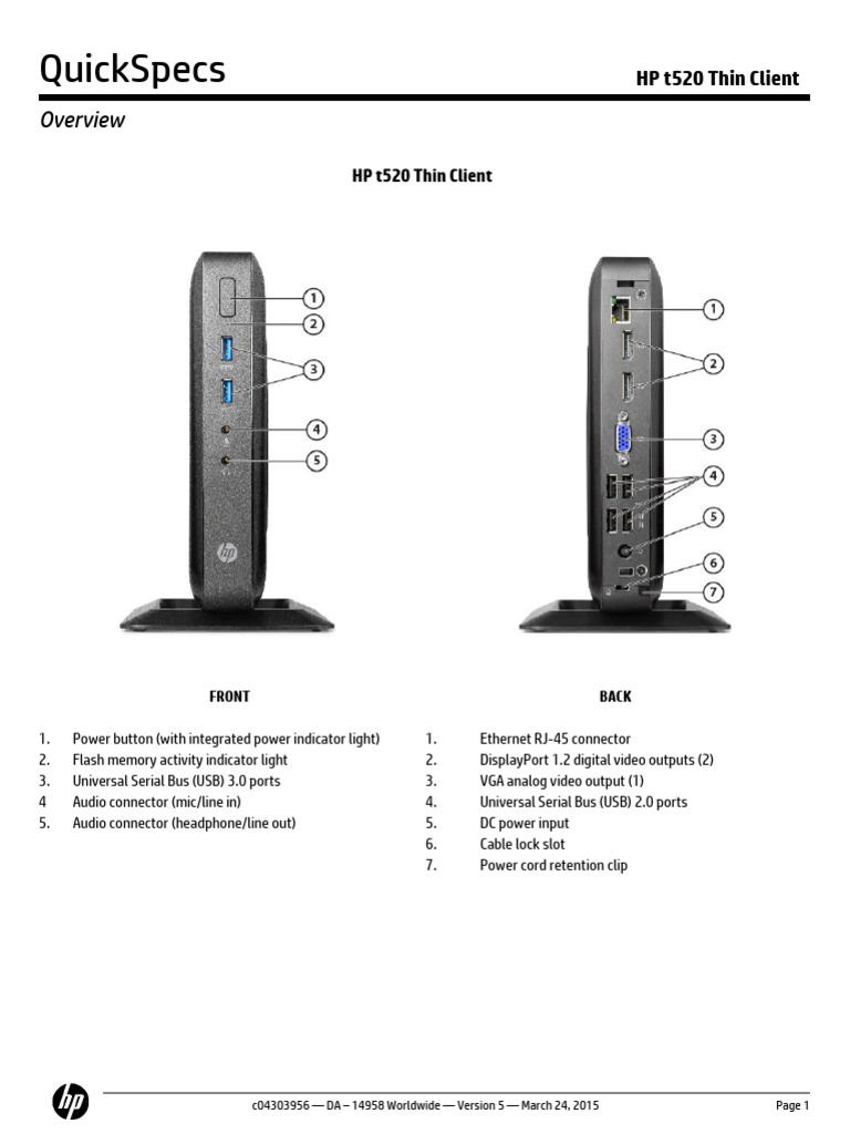 HP t520 Thin Client Specs | PDF