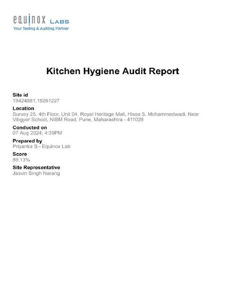 Hygiene Report | PDF