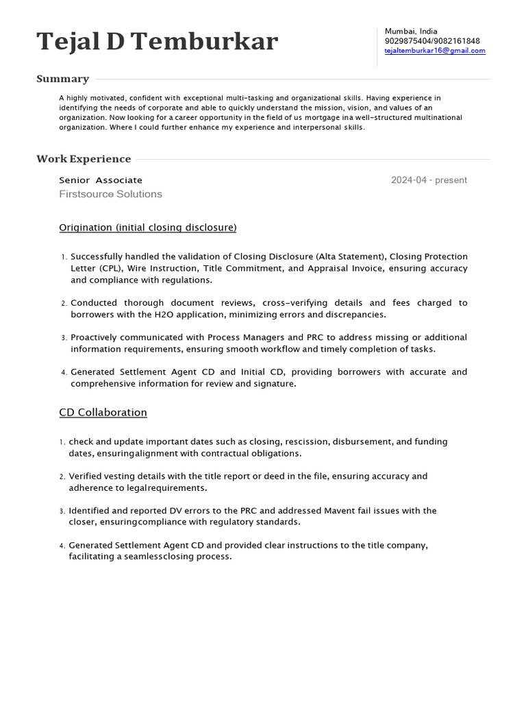 Tejal Resume Updated-1 | PDF