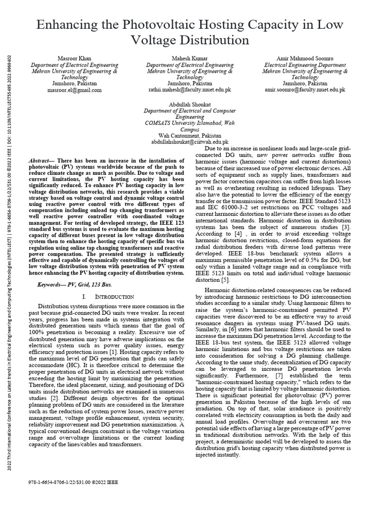 Enhancing The Photovoltaic Hosting Capacity in Low Voltage Distribution | PDF