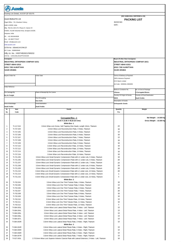 Packing List - Detailed | PDF