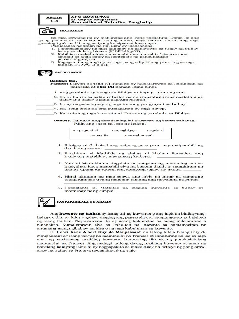Ang Kuwintas Q1W4 | PDF