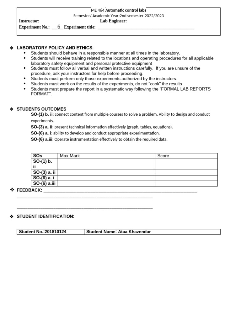 Control System Lab - Report 6 1 | PDF