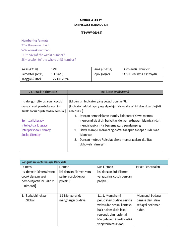 Format Modul Ajar PBL 29-31 Juli 2024 | PDF