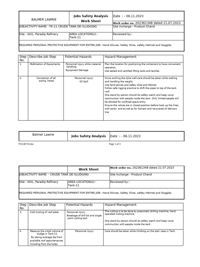 Job Safety Analysis | PDF