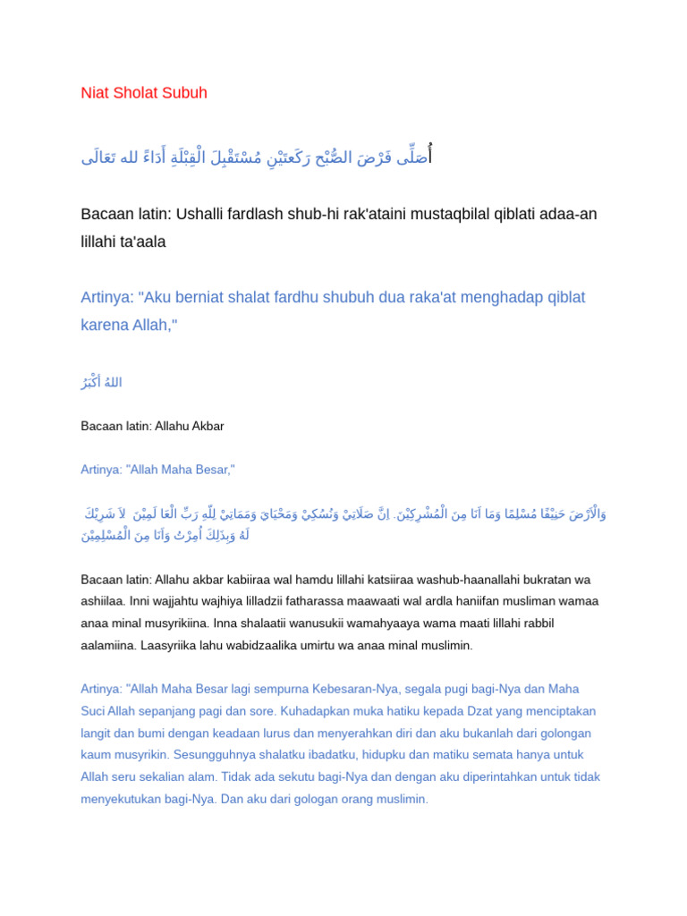 Niat Sholat Subuh | PDF