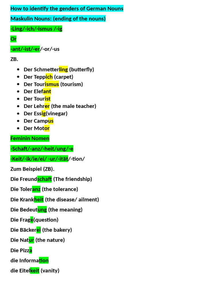 How To Identify The Genders of German Nouns | PDF