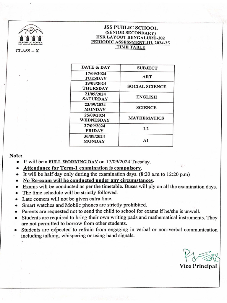 CLASS X- PA-3 TIME TABLE | PDF