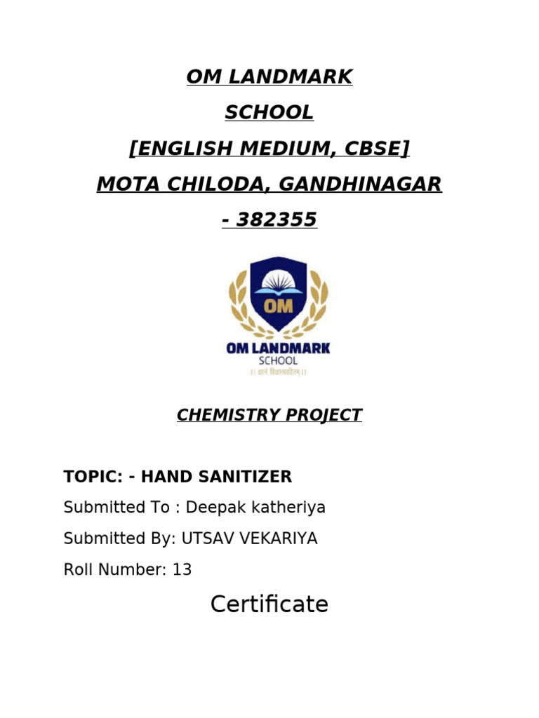 Chemistry CLASS 12 PROJECT HAND SENITIZER | PDF