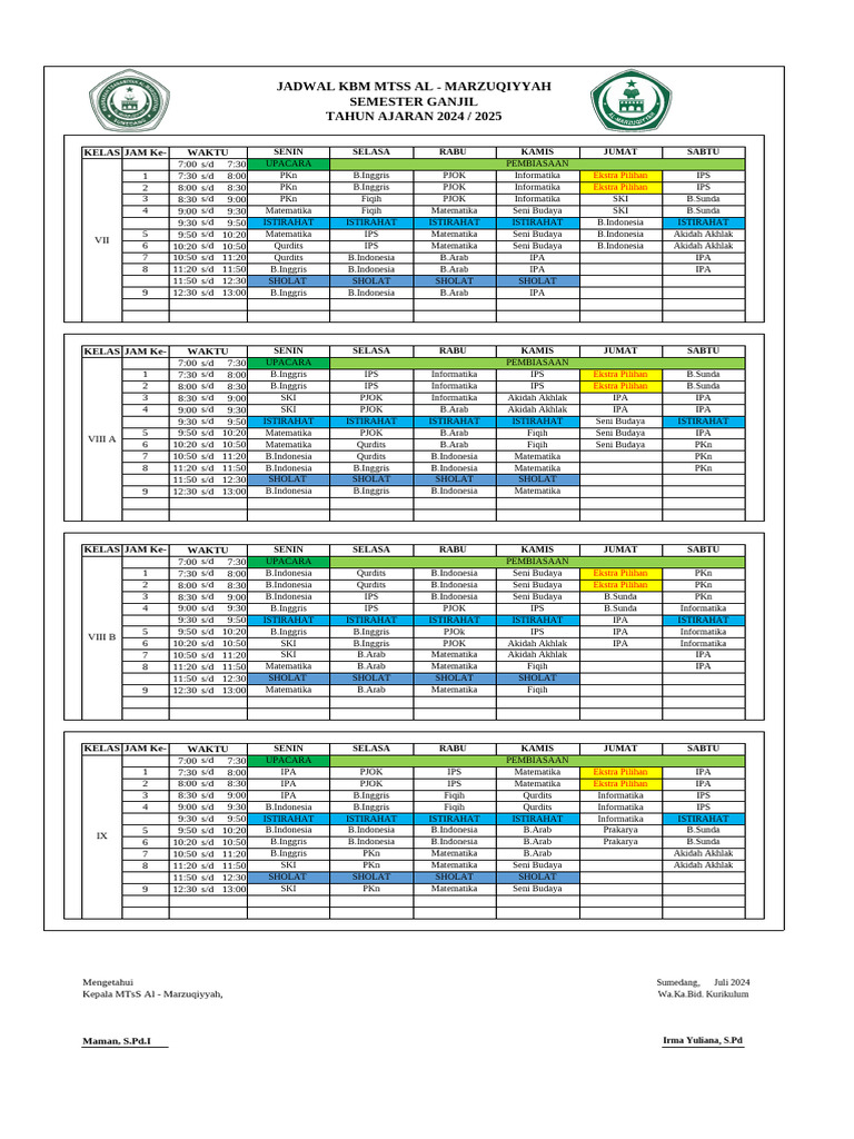 Jadwal KBM Mts 30 JP Baru | PDF