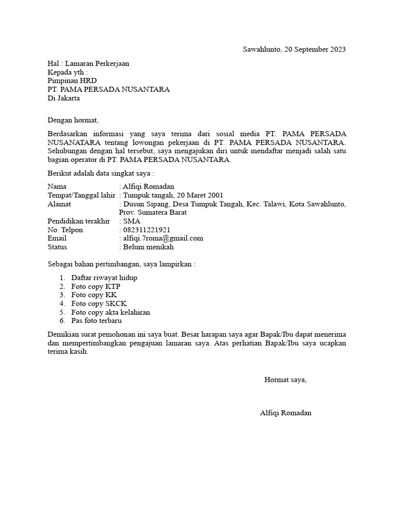 Surat Lamaran Roma | PDF