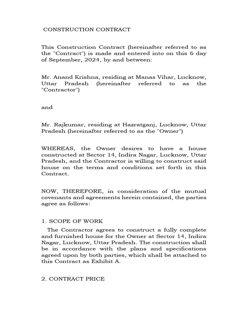 Construction Contract | PDF