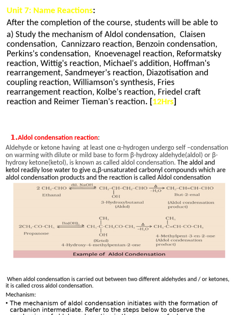 Unit 7 Name Reactions | PDF