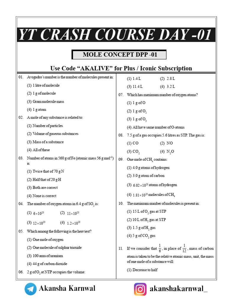 Mole Concept DPP | PDF