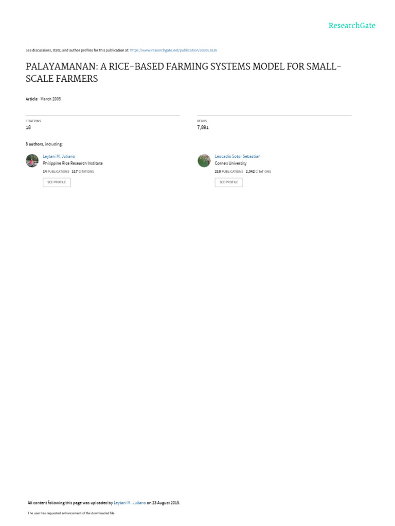 Palayamanan a Rice-based Farming Systems Model For | PDF