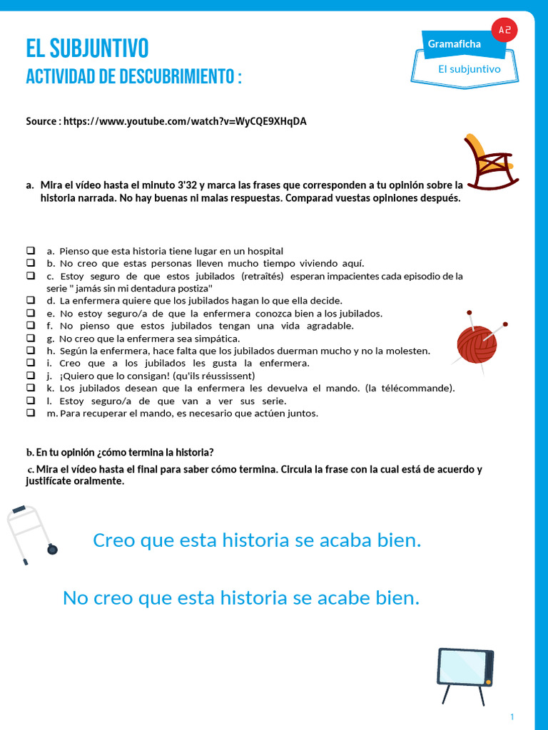 Gramaficha Subjuntivo A2 Animation hospital | PDF
