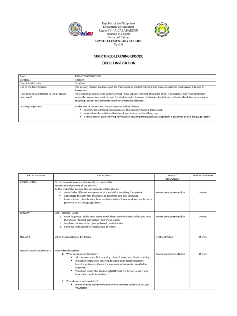 Structured Learning Episode | PDF