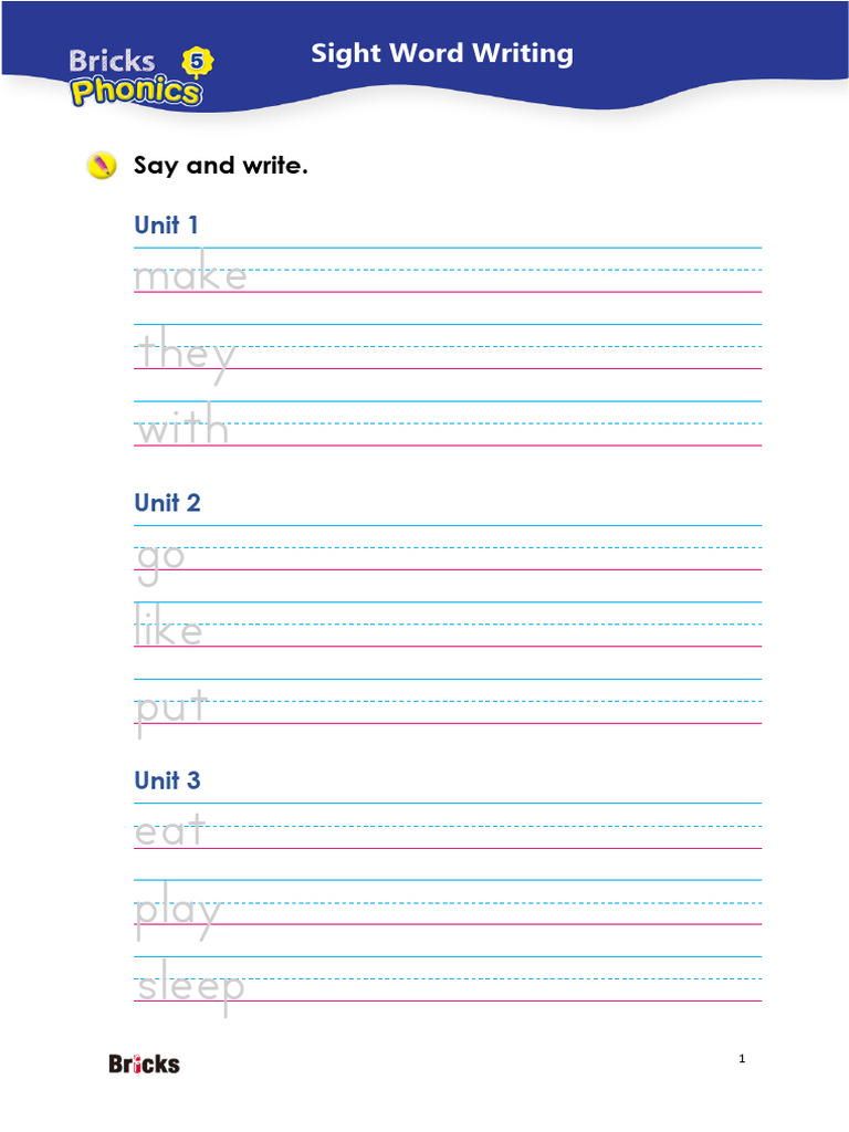 Bricks Phonics - L5 - Worksheet - Sight Word Writing | PDF