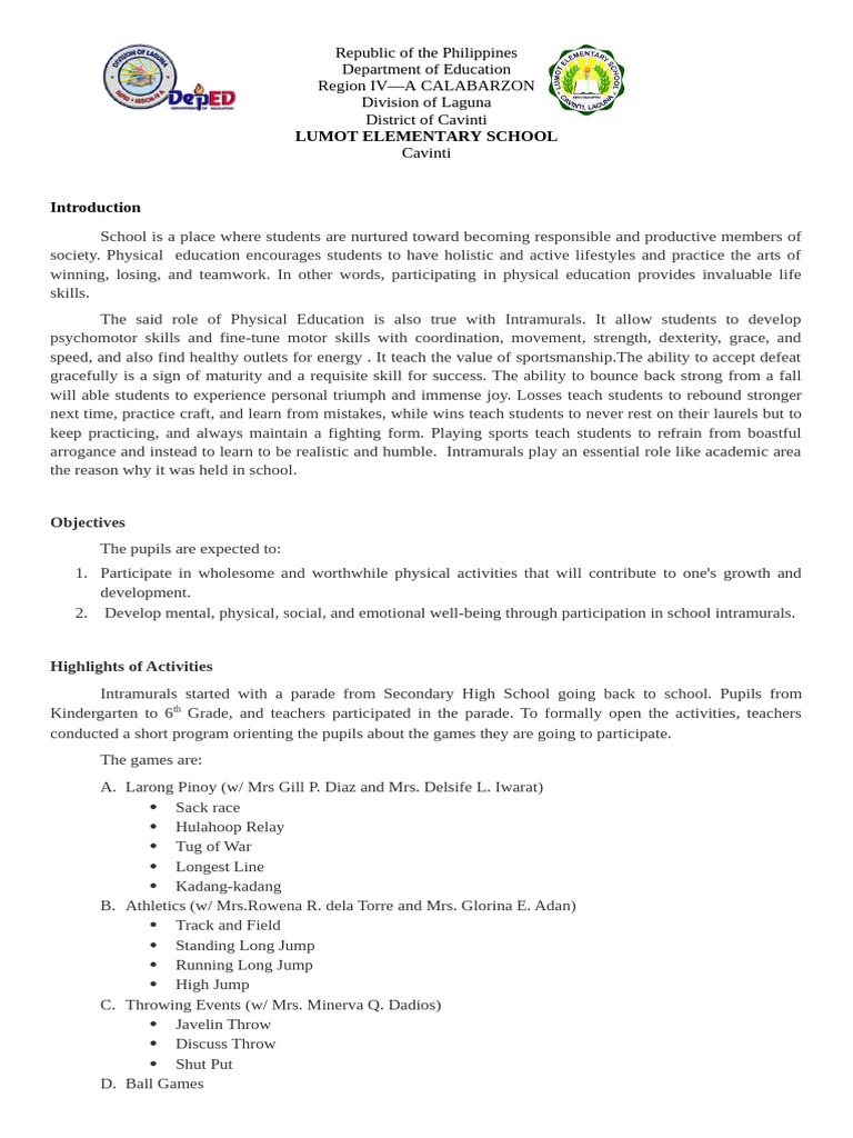 SCHOOL INTRAMURALS | PDF