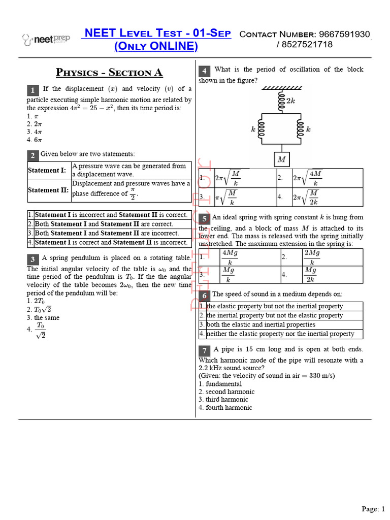 NEET Level Test - 01-Sep | PDF