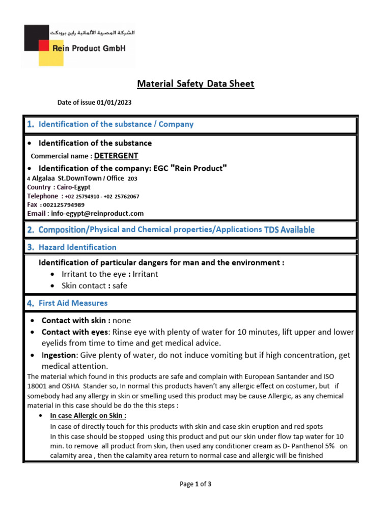 MSDS Detergent | PDF