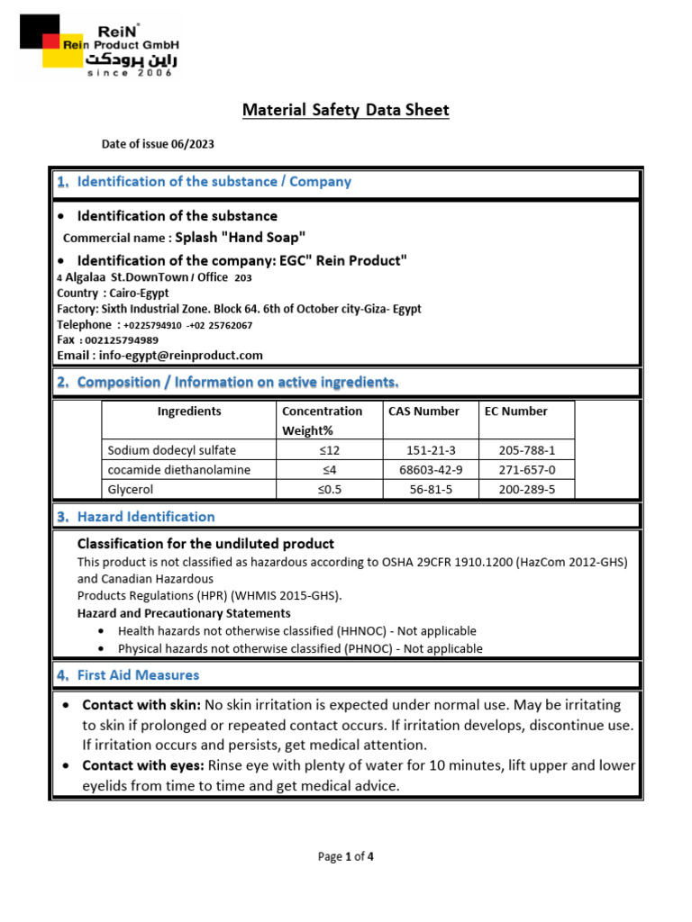 MSDS Hand Soap | PDF