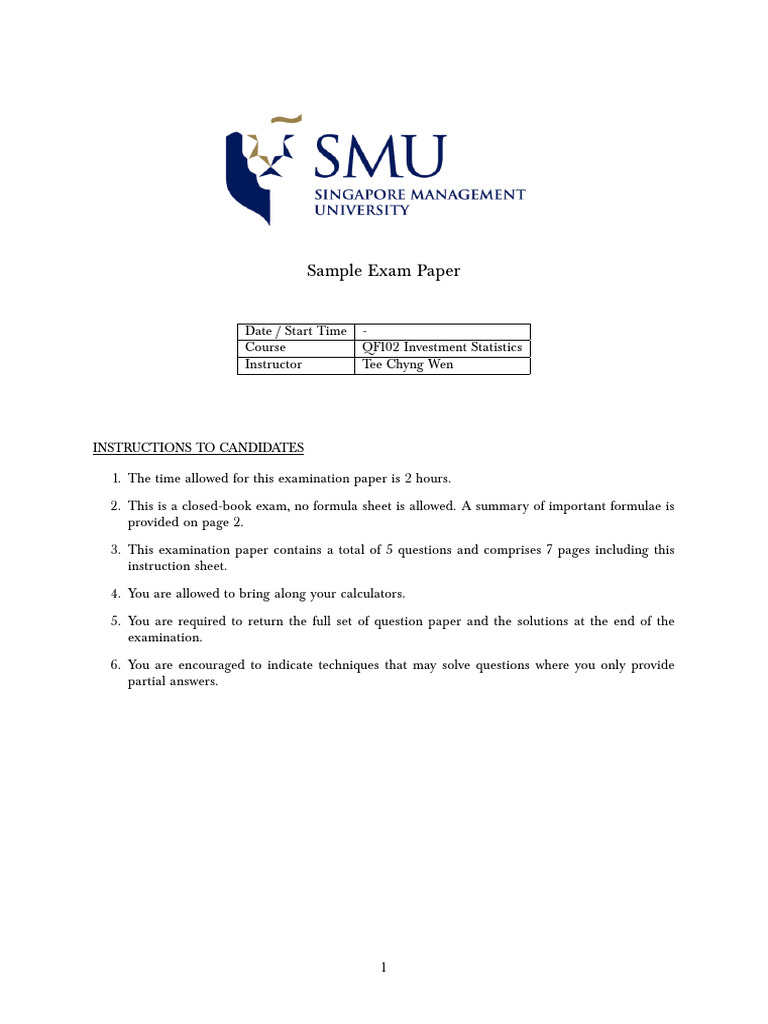 QF102 - Sample Exam Paper | PDF