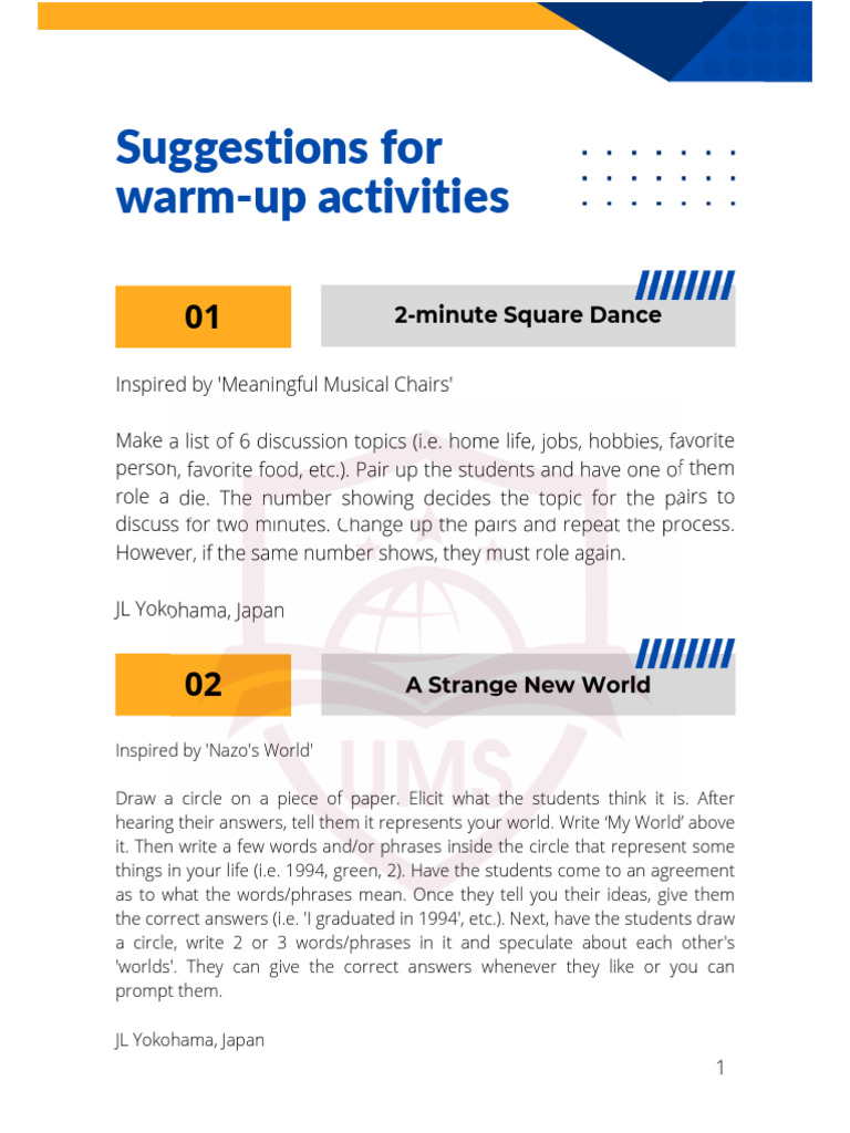 Warm-Up Activities Guidelines | PDF
