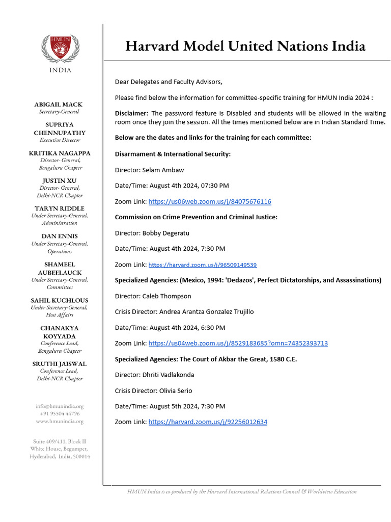 Training Sessions - Harvard MUN India 2024 | PDF