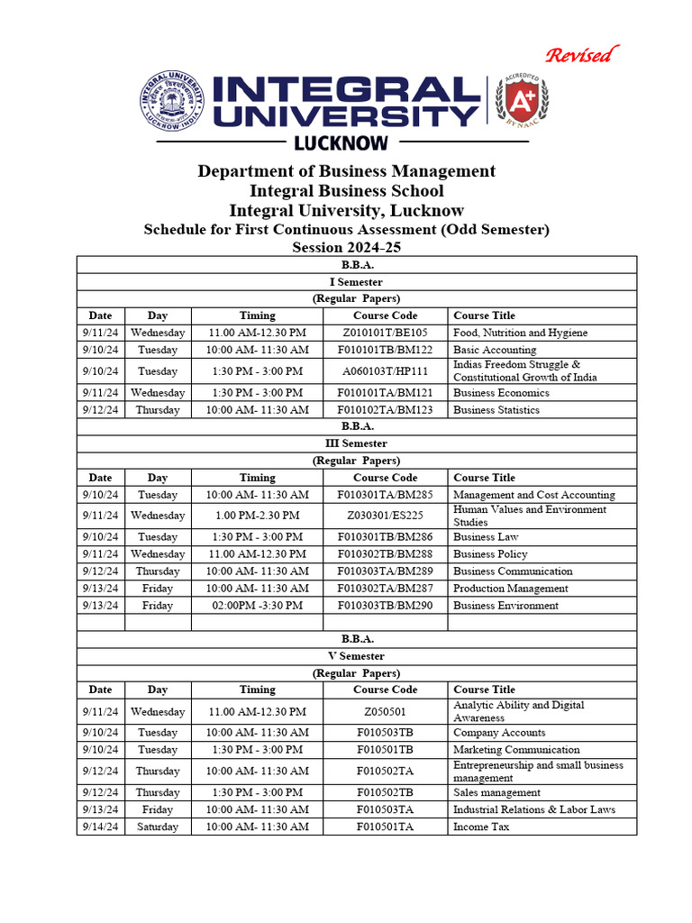 CA 1 Schedule | PDF