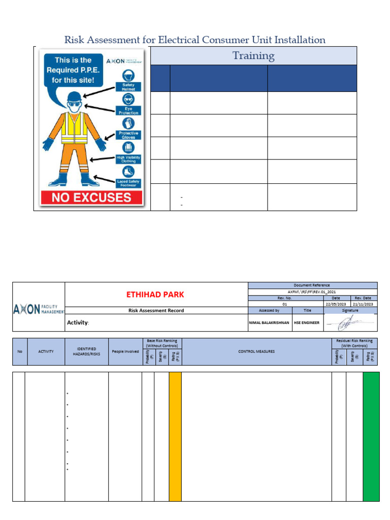 Risk Assessment For Electrical Consumer Unit Installation | PDF
