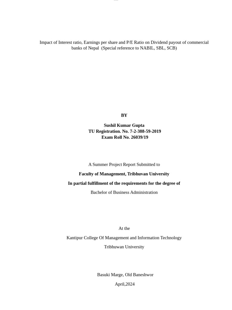 Finance Ashok Bba Summer Project Report | PDF | Dividend | Interest