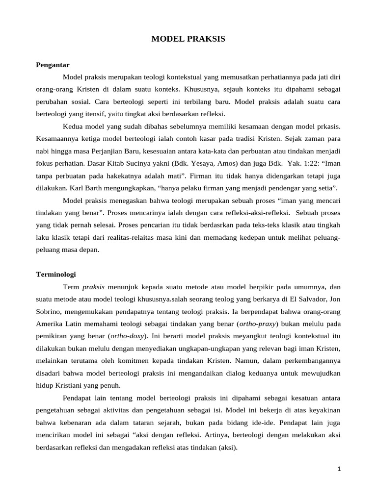 MODEL PRAKSIS - Paper Teologi Kontekstual | PDF