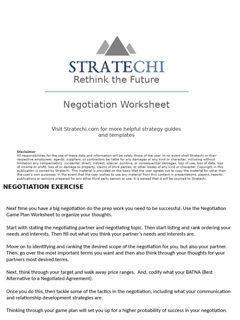 Stratechi - Negotiation Worksheet Template | PDF