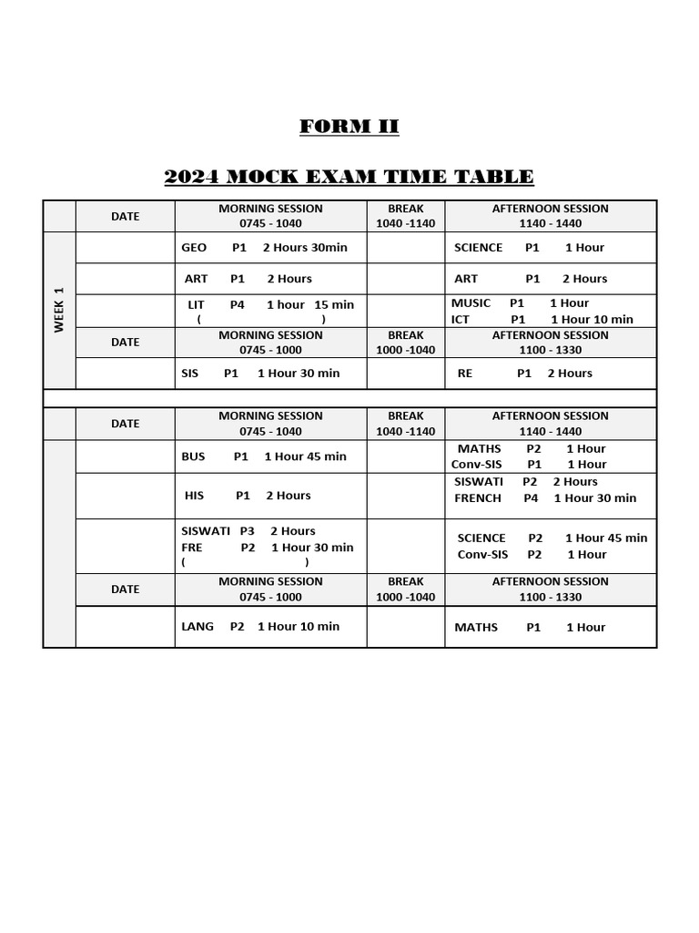 FORM II Mock Exam 2024 | PDF