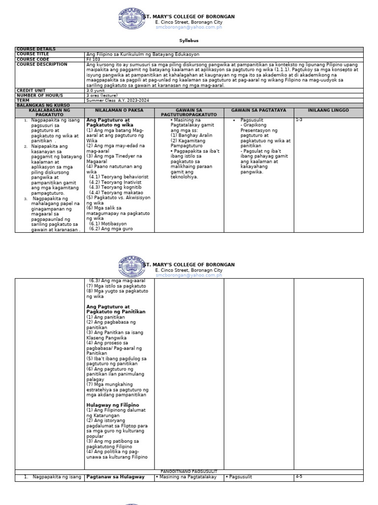 Syllabus - Fil 103 | PDF