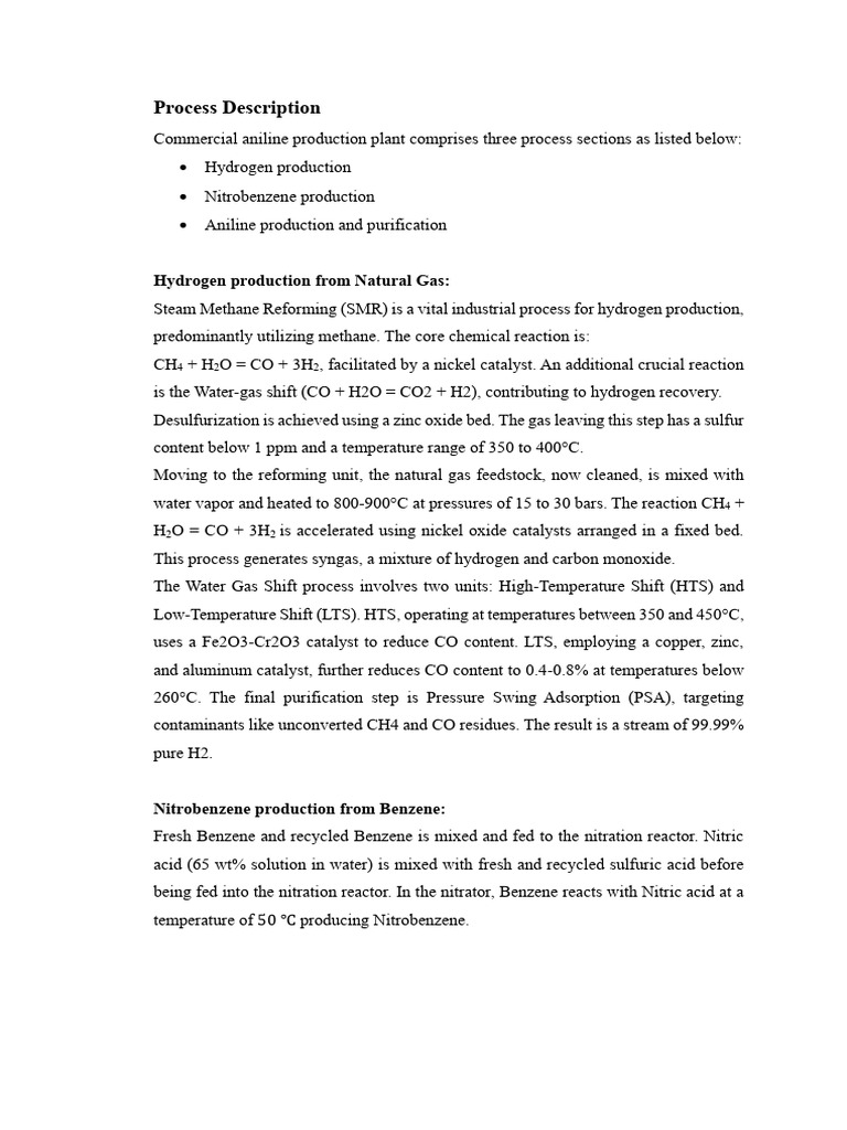 Process Description of Aniline Production | PDF | Methane | Chemical ...