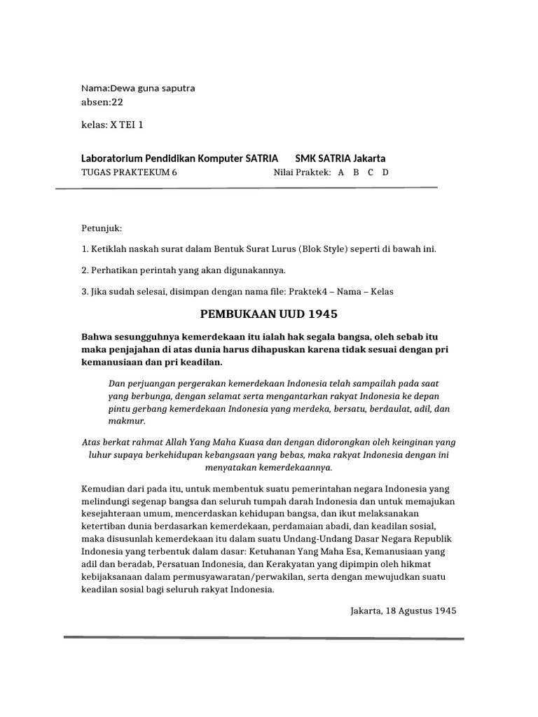 Praktek 4 - Dewa Guna Saputra - X Tei 1 | PDF