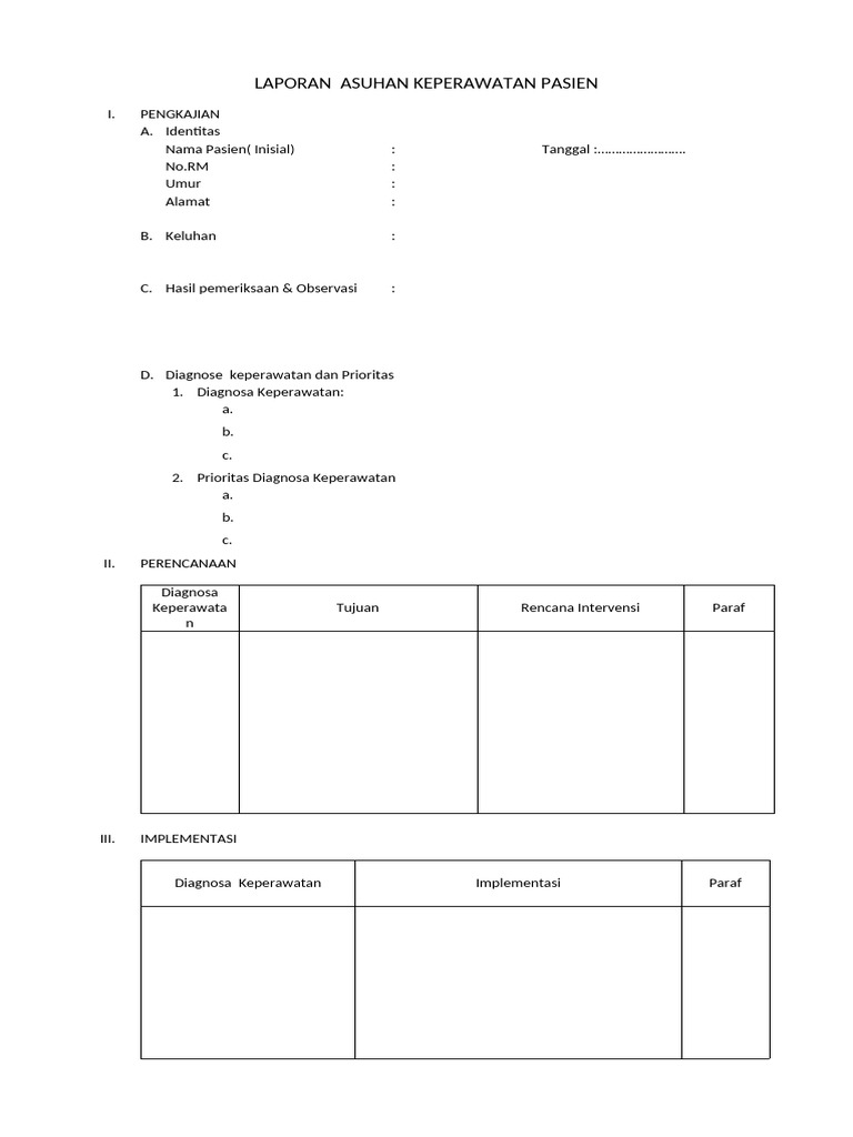 Contoh FORMAT LAPORAN ASKEP | PDF