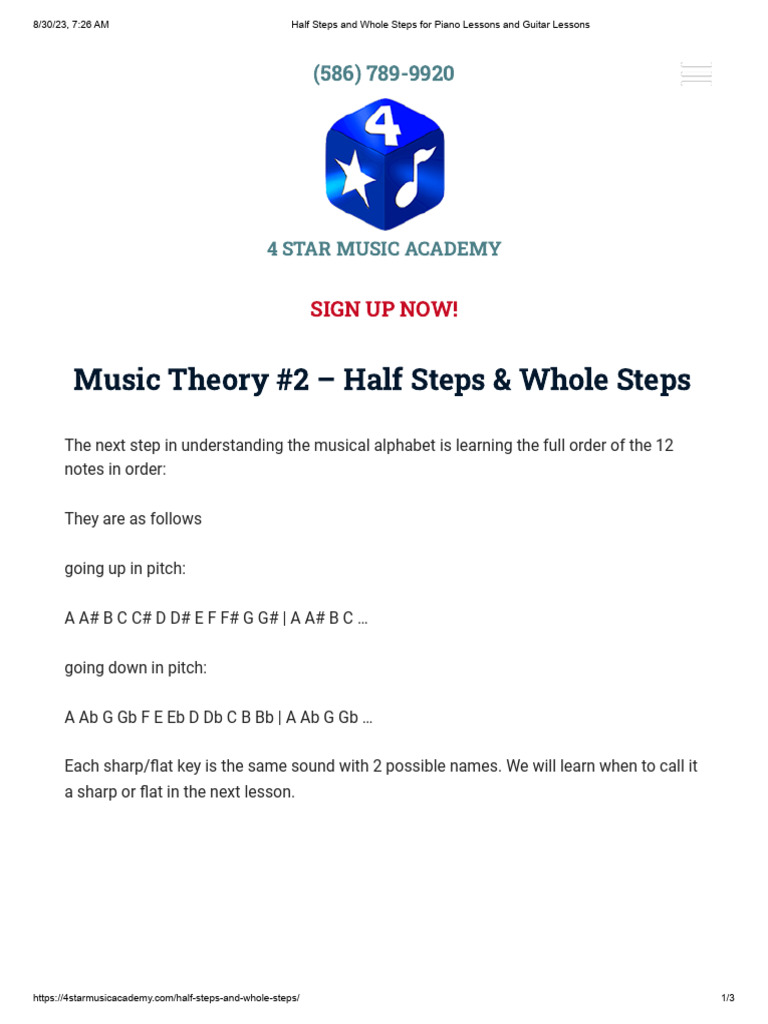 Half Steps and Whole Steps For Piano Lessons and Guitar Lessons | PDF