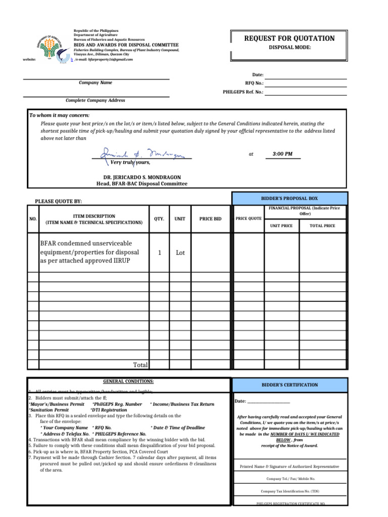 RFQ Form - Disposal | PDF