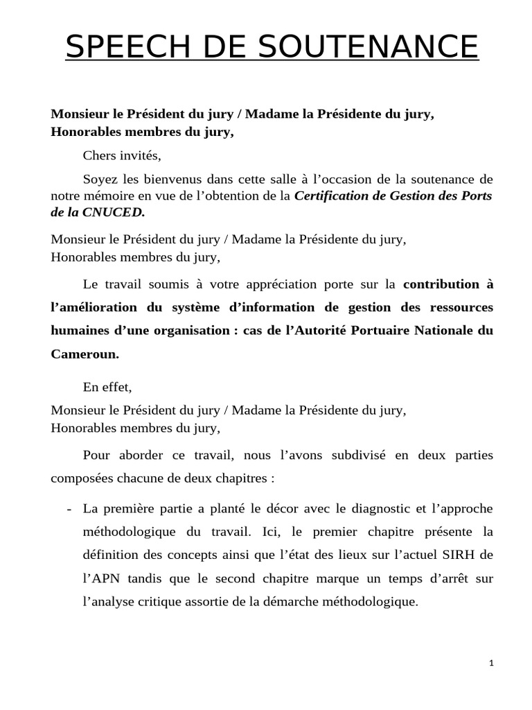 Speech Soutenance Mado | PDF