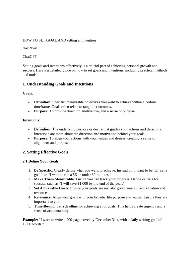 HOW TO SET GOAL AND setting an intention | PDF