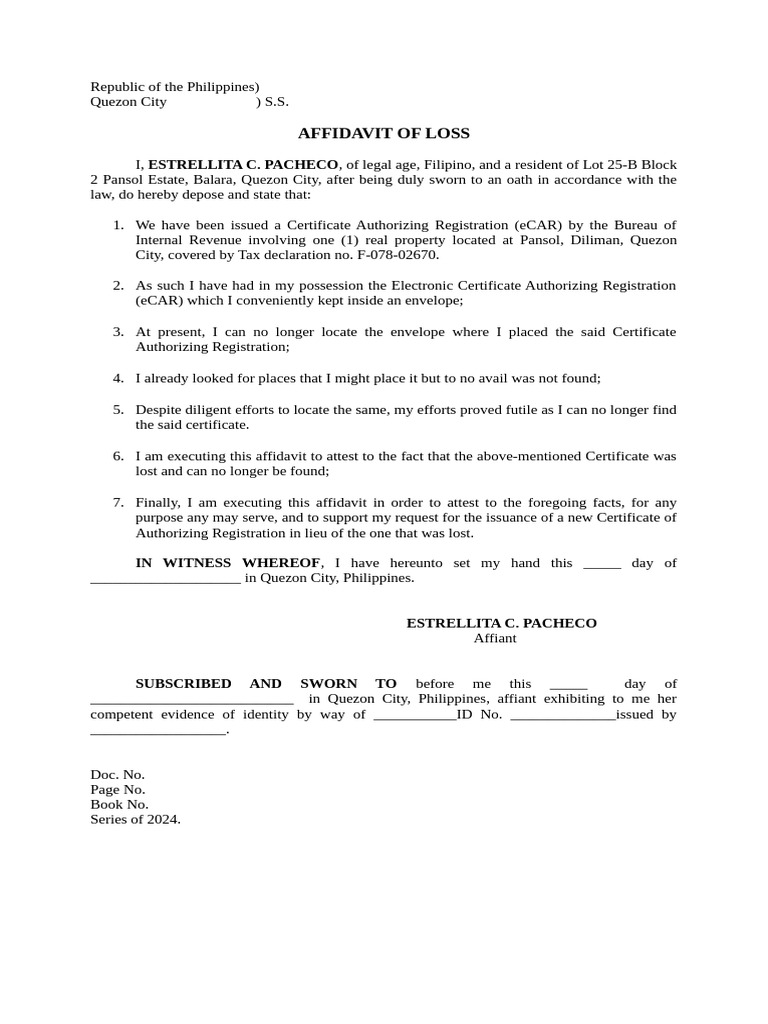 Affidavit of Loss | PDF